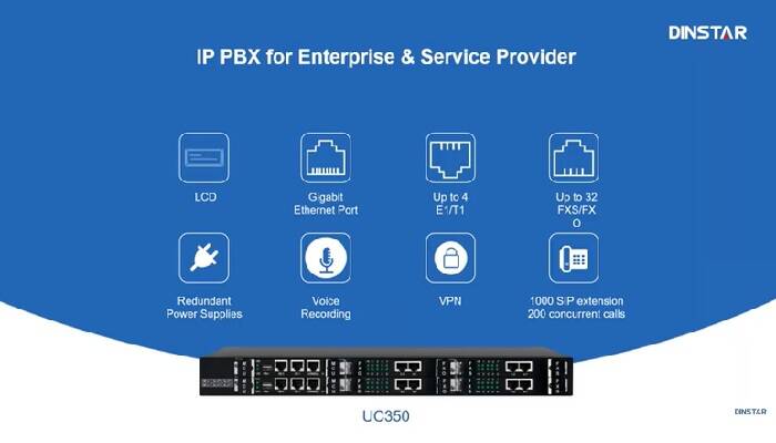 IP PBX Dinstar UC350 - 800 1000 USER SIP 100 200 CC